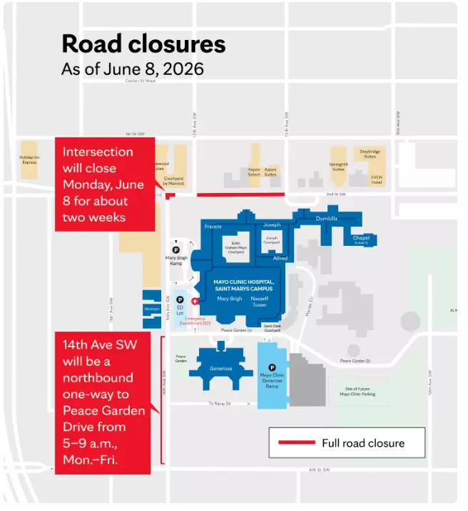 2nd St. SW Closure Limiting Access to St. Mary's Hospital Begins Monday ...